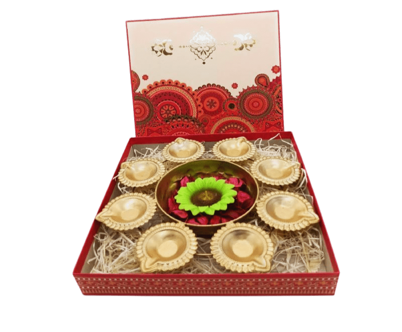 Radiant Diya Set with Floral Accent - Brannia Gifts